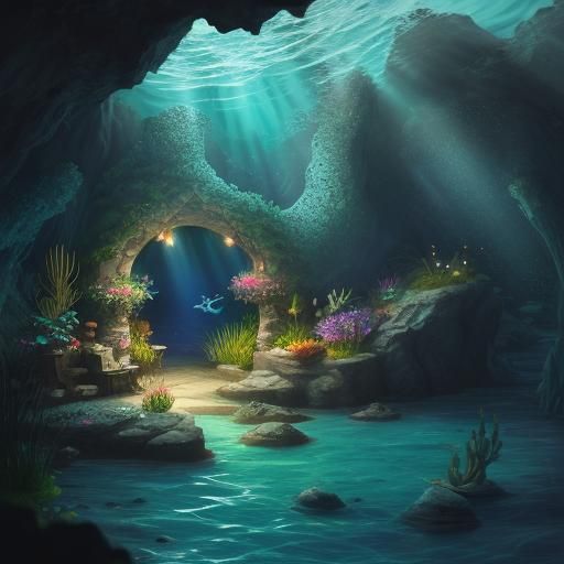 Hidden Mermaid Grotto dynamic lighting - AI Generated Artwork ...
