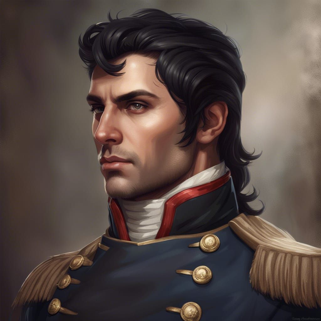 create photographs of a handsome, muscular man from the year 1800, with ...