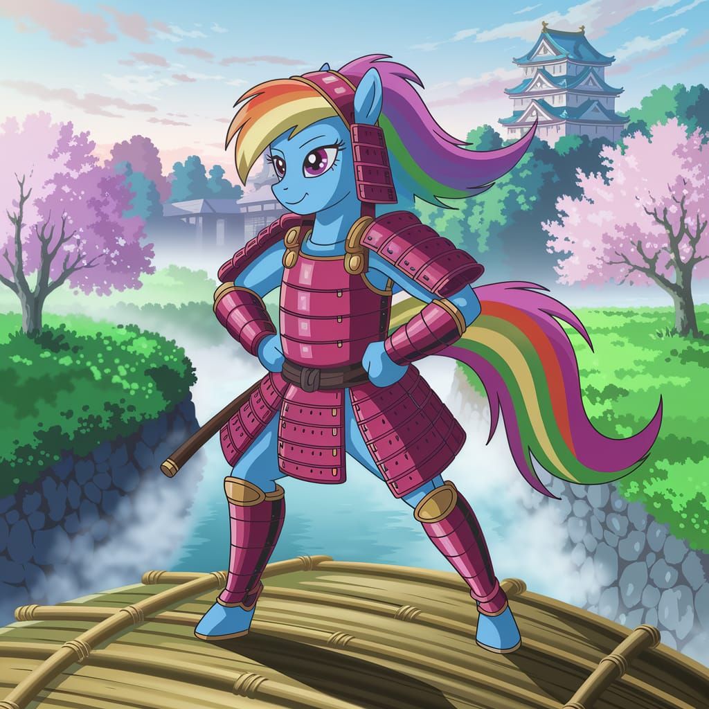 Human Samurai Rainbow Dash - Vibrant Anime Samurai Rainbow D...