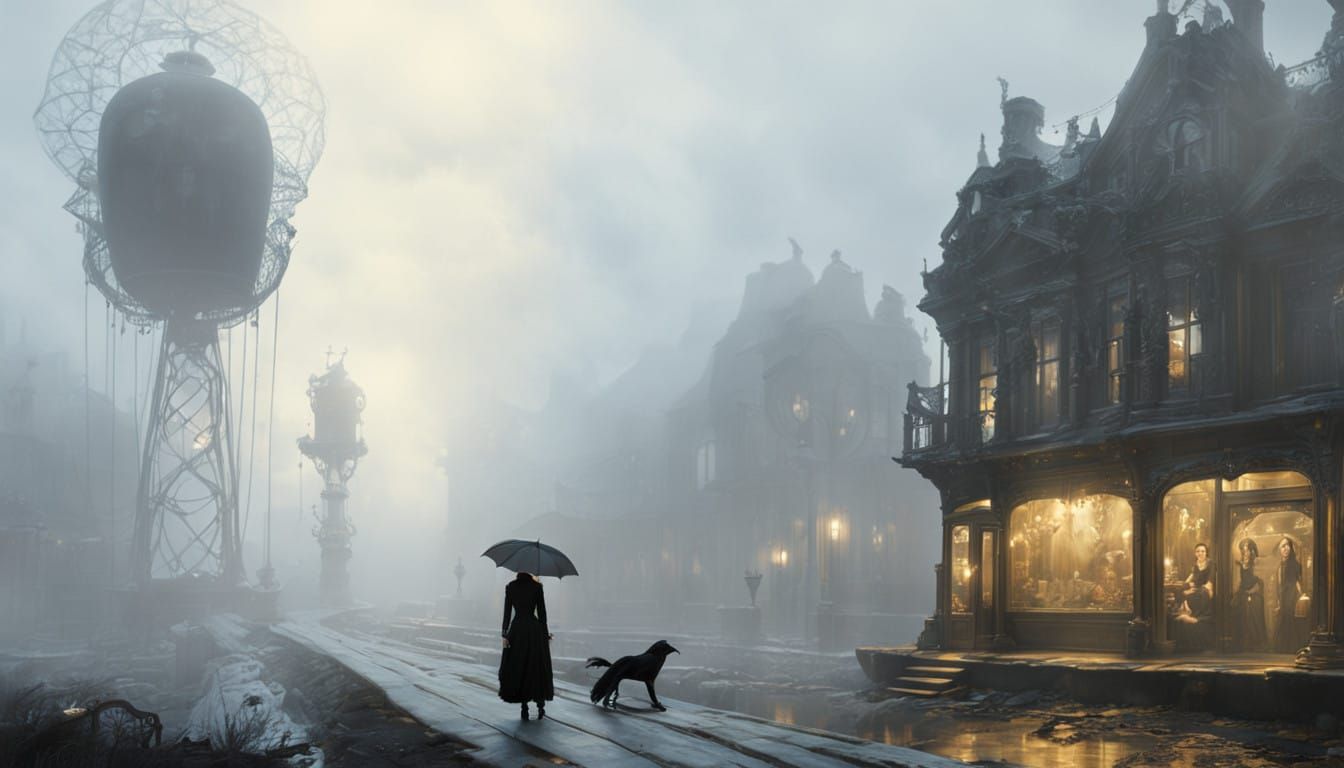 Ethereal Goth Fashion Model in Mysterious Victoria... - AI Art