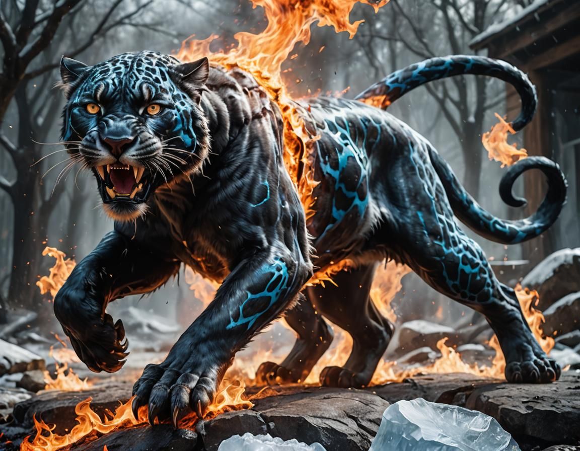 Fire and Ice Panther - AI Generated Artwork - NightCafe Creator