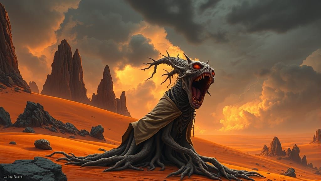 Root Creature Wails on Alien Planet in Photorealis... - AI Art