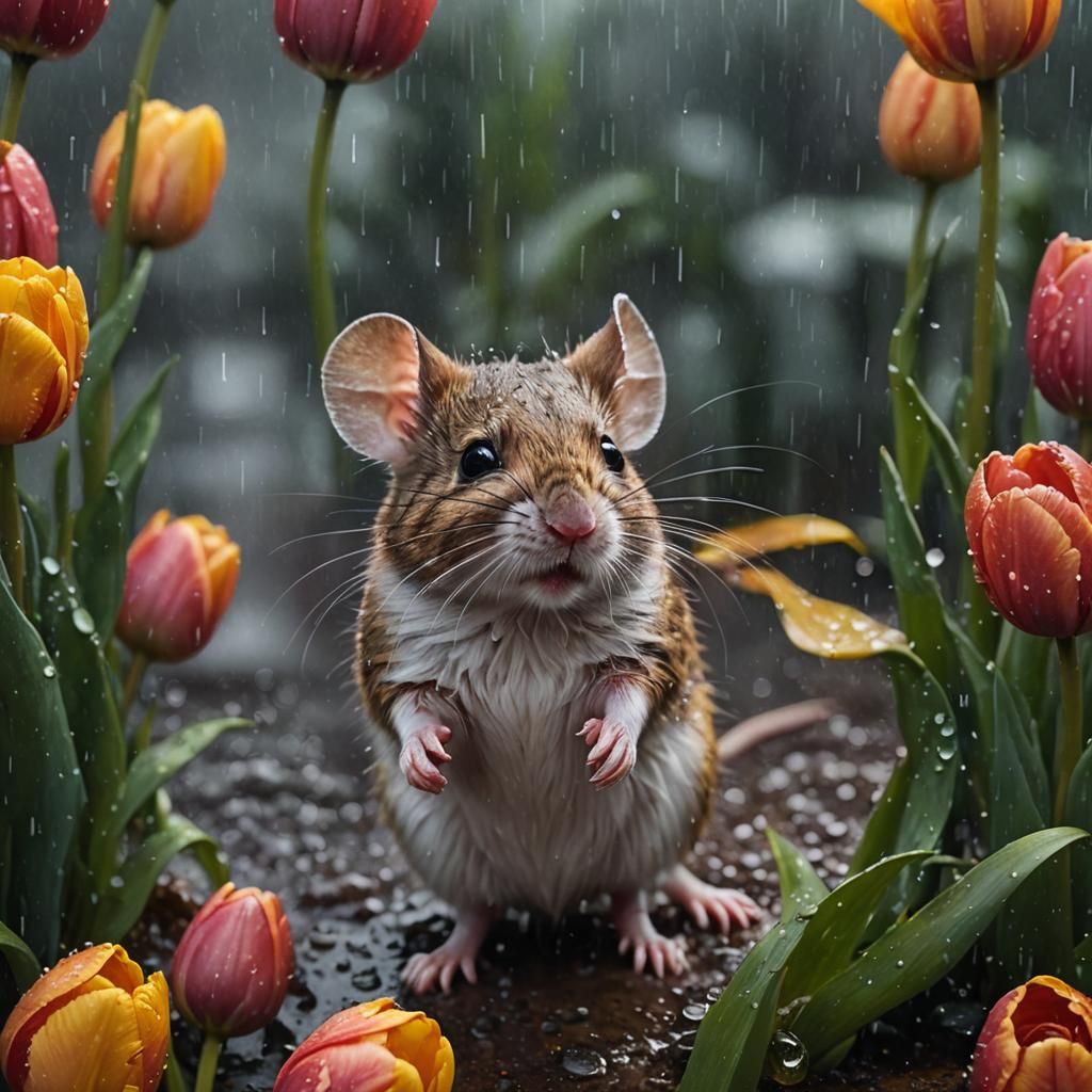 Tiny mouse looking for shelter from the rain - AI Generated Artwork ...