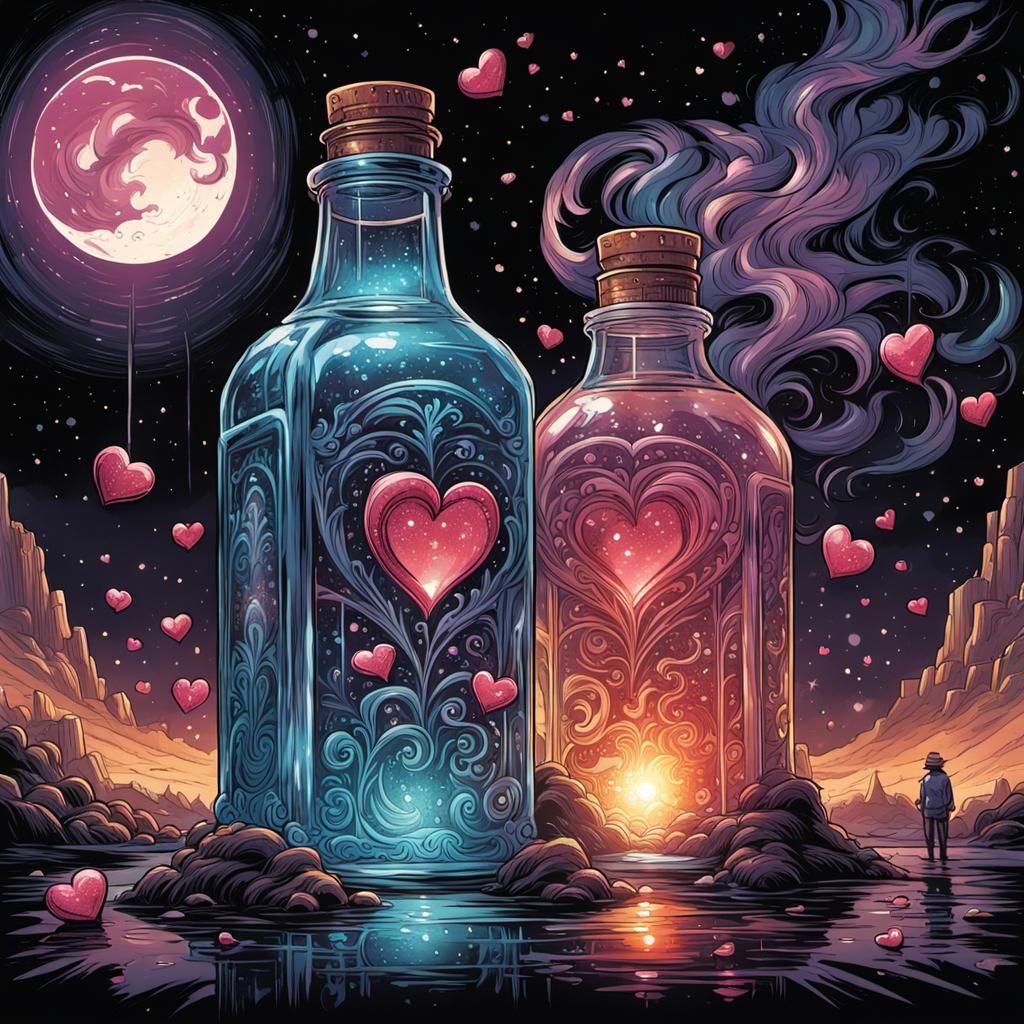 Bottled Love with glitter - AI Generated Artwork - NightCafe Creator