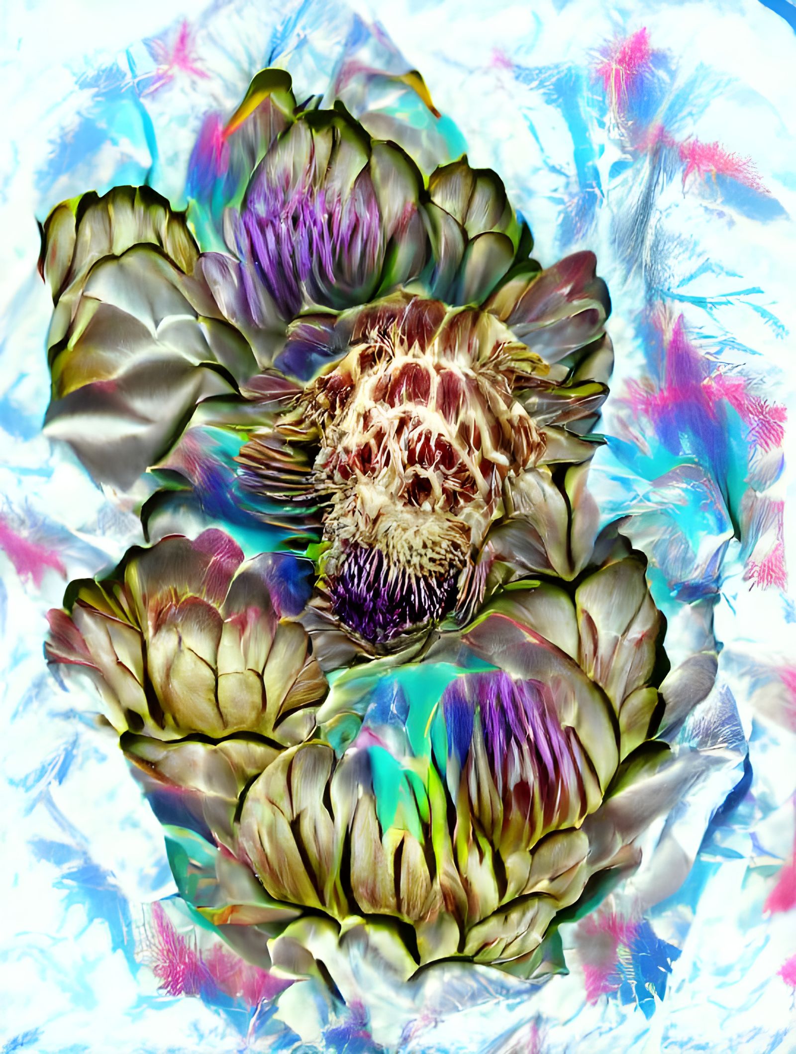 Psychedelic Artichoke Heart Blooming Cactus Flower Oasis - AI Generated ...