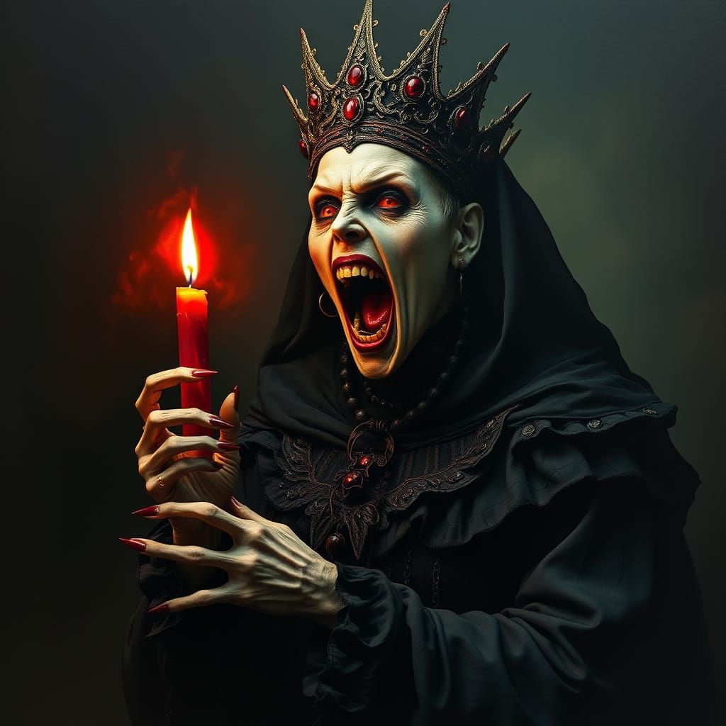Ghostly Vampire Queen Unleashes Fury in Dark, Goth... - AI Art
