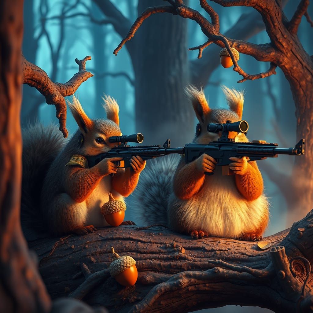 Squirrels in Tactical Gear Fire Sniper Shots at Ac... - AI Art