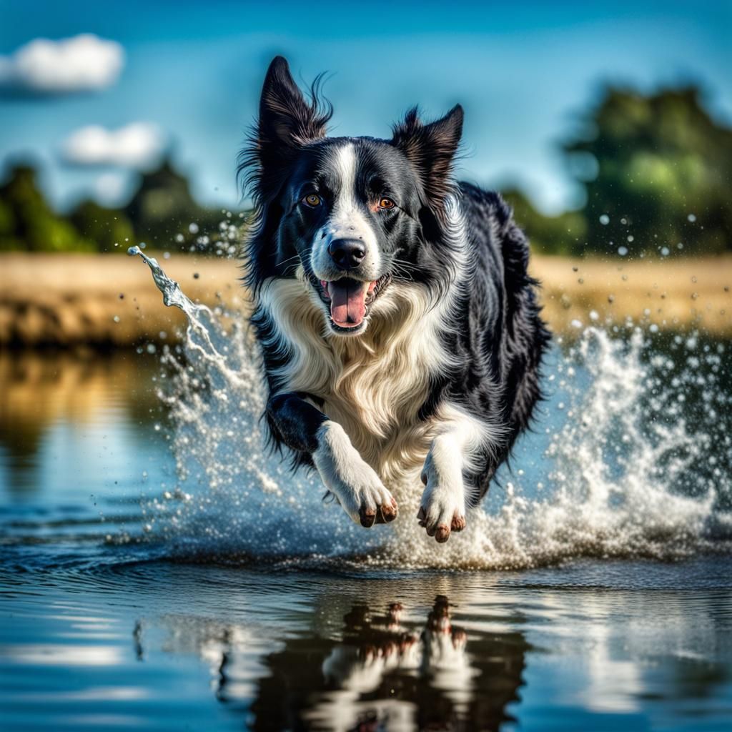 Border Collie Splashing - AI Generated Artwork - NightCafe Creator