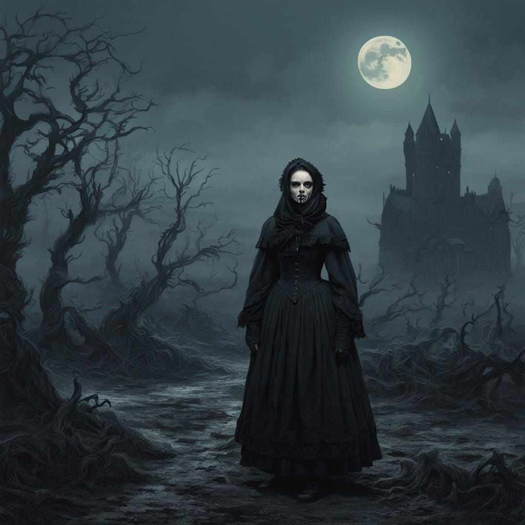 Gothic Irish Woman Scream Amidst Haunted Countrysi... - AI Art