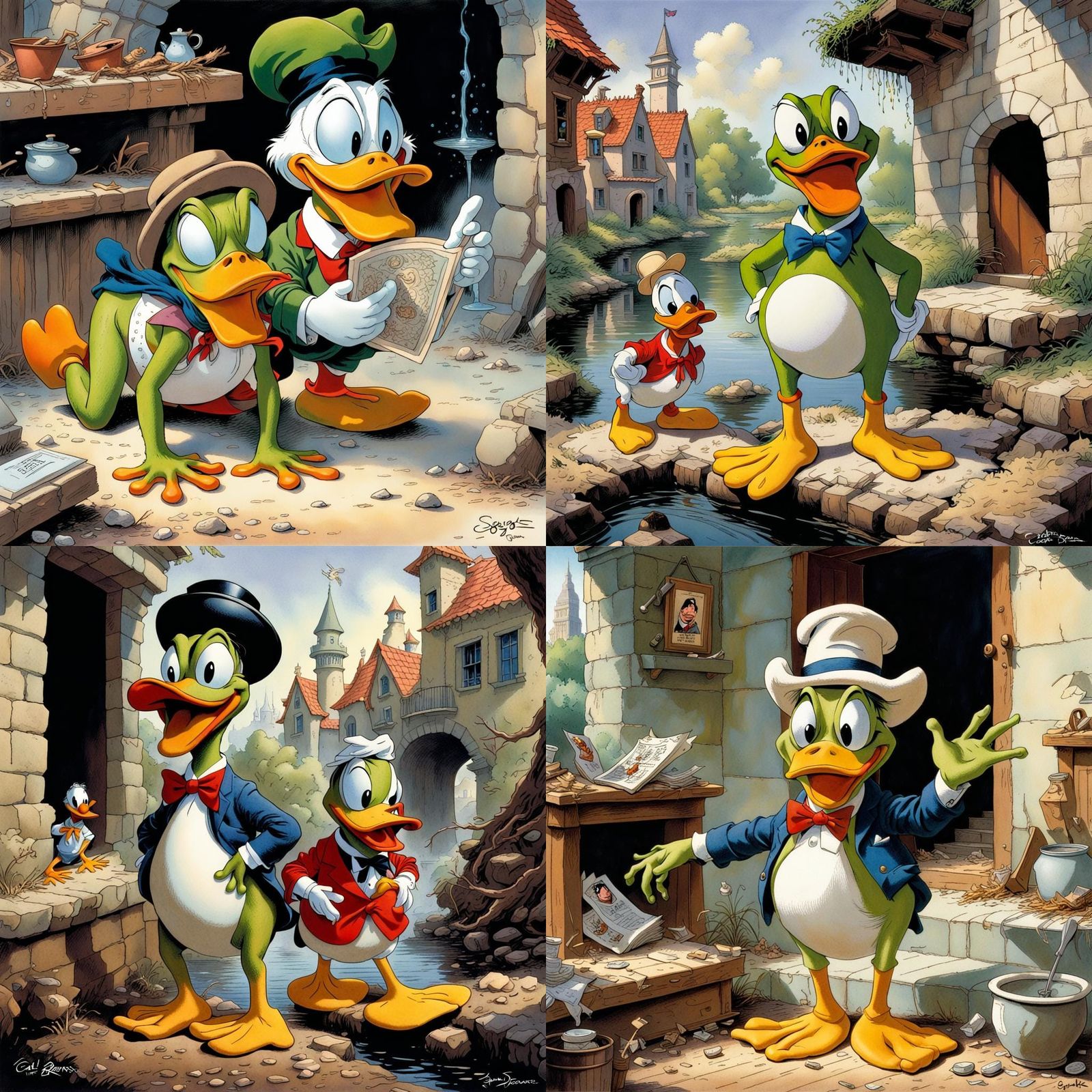 Kermit the frog by Sergio Aragones meets Donald Duck by Carl Barks - AI ...