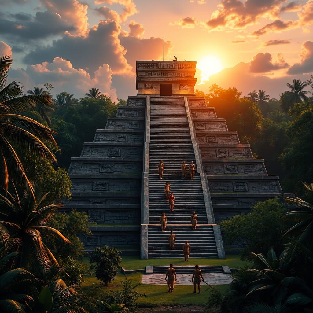 Ancient Mesoamerican Temple Rises from Tropical Ju... - AI Art