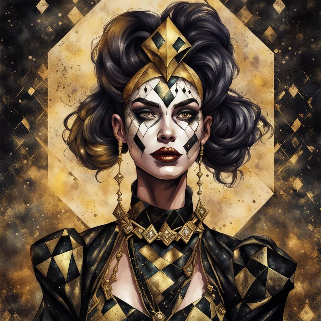 Royal Jester Lady in Black and Gold - AI Generated Artwork - NightCafe ...