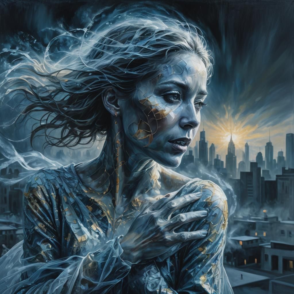 Breaking Free - Surreal City Square Scene with Dreamlike Oil...