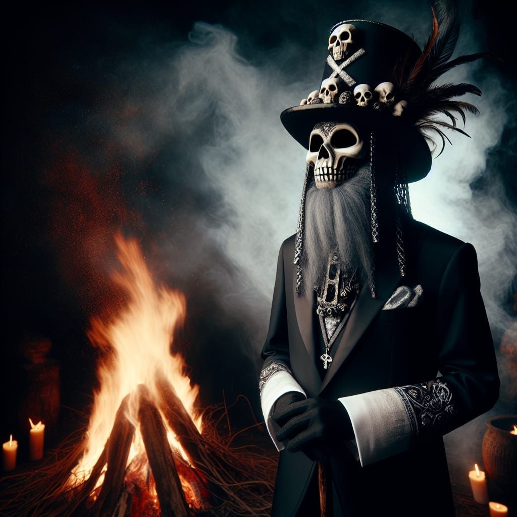 voodoo god baron samedi, in front of a bonfire - AI Generated Artwork ...