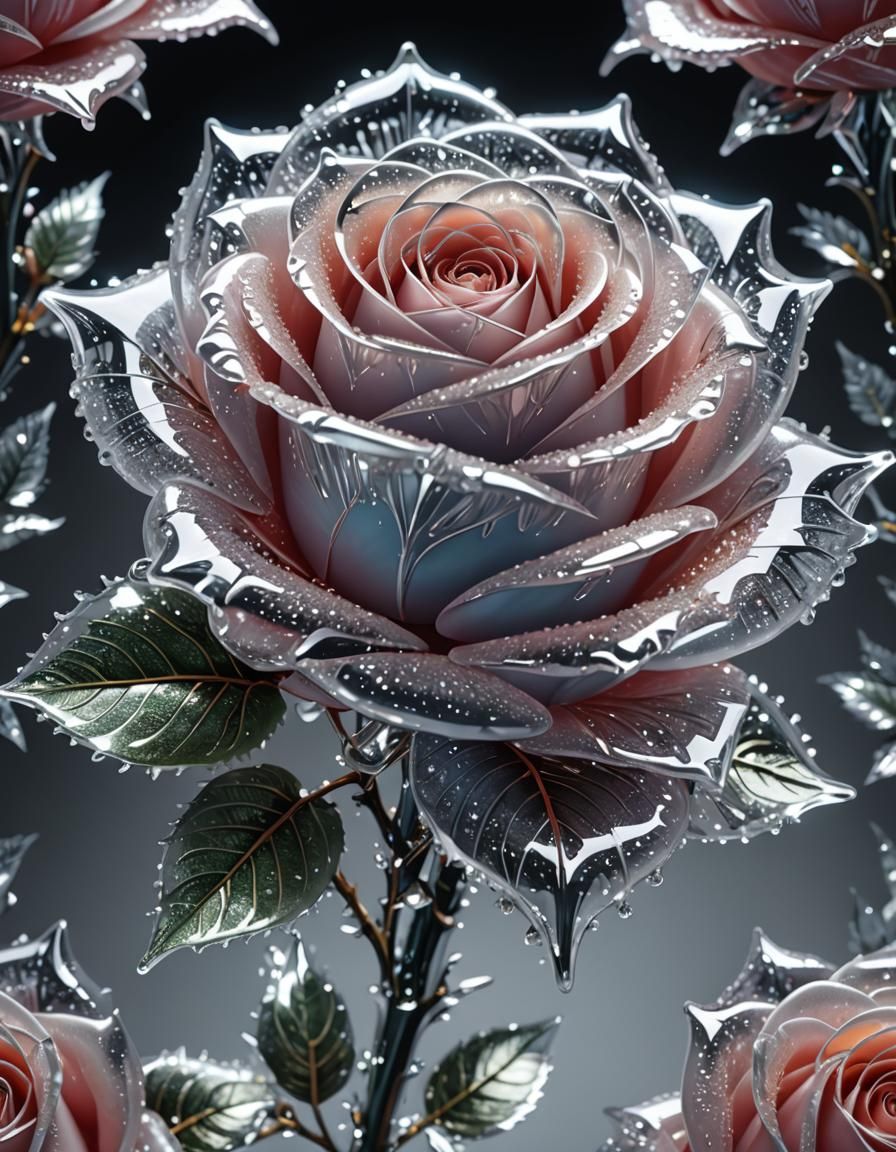 colorful sparkly shiny intricate transparent white ice crystal Rose ...