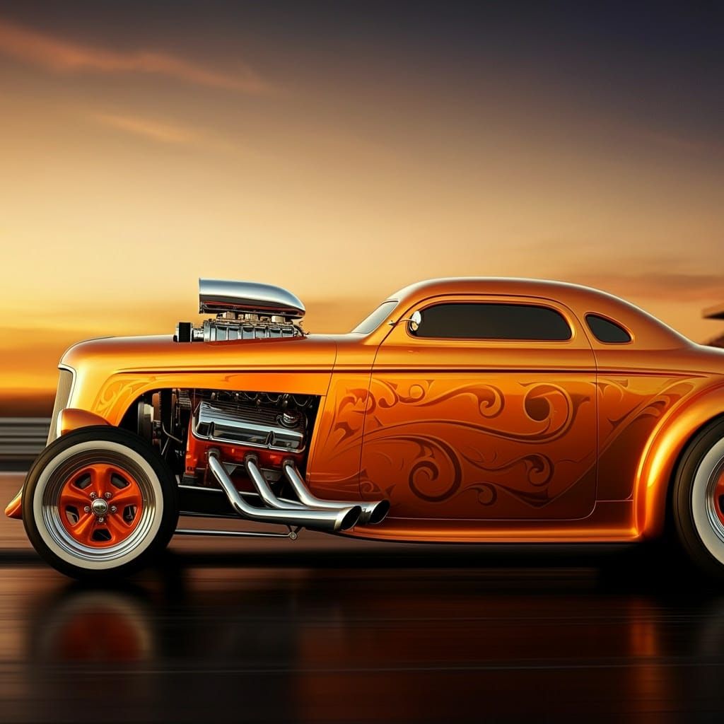 Orange Deuce Coupe Hot-rod - Vibrant 1950s Hot Rod Concept i...