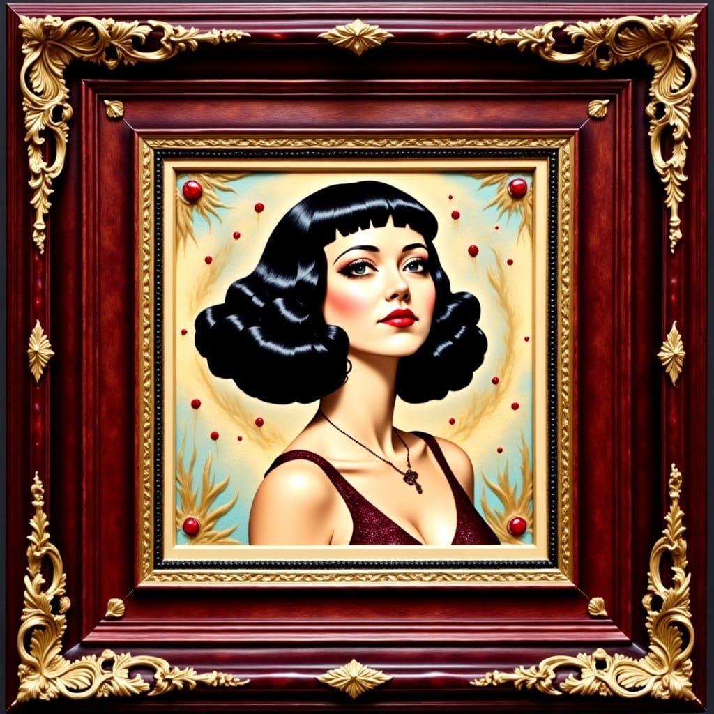 Lady Maroon - Lady in Art Deco Maroon Frame