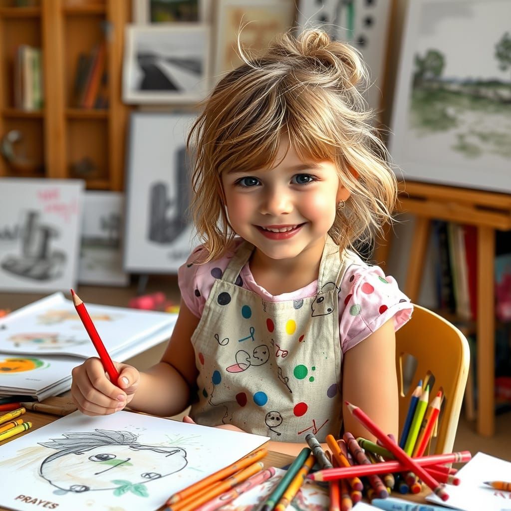 Girl's Joyful Transformation in Art Class - AI Art