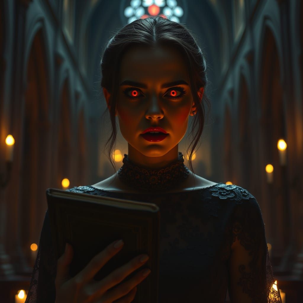Gothic Vampire Maiden in Dark Cathedral Glory - AI Art
