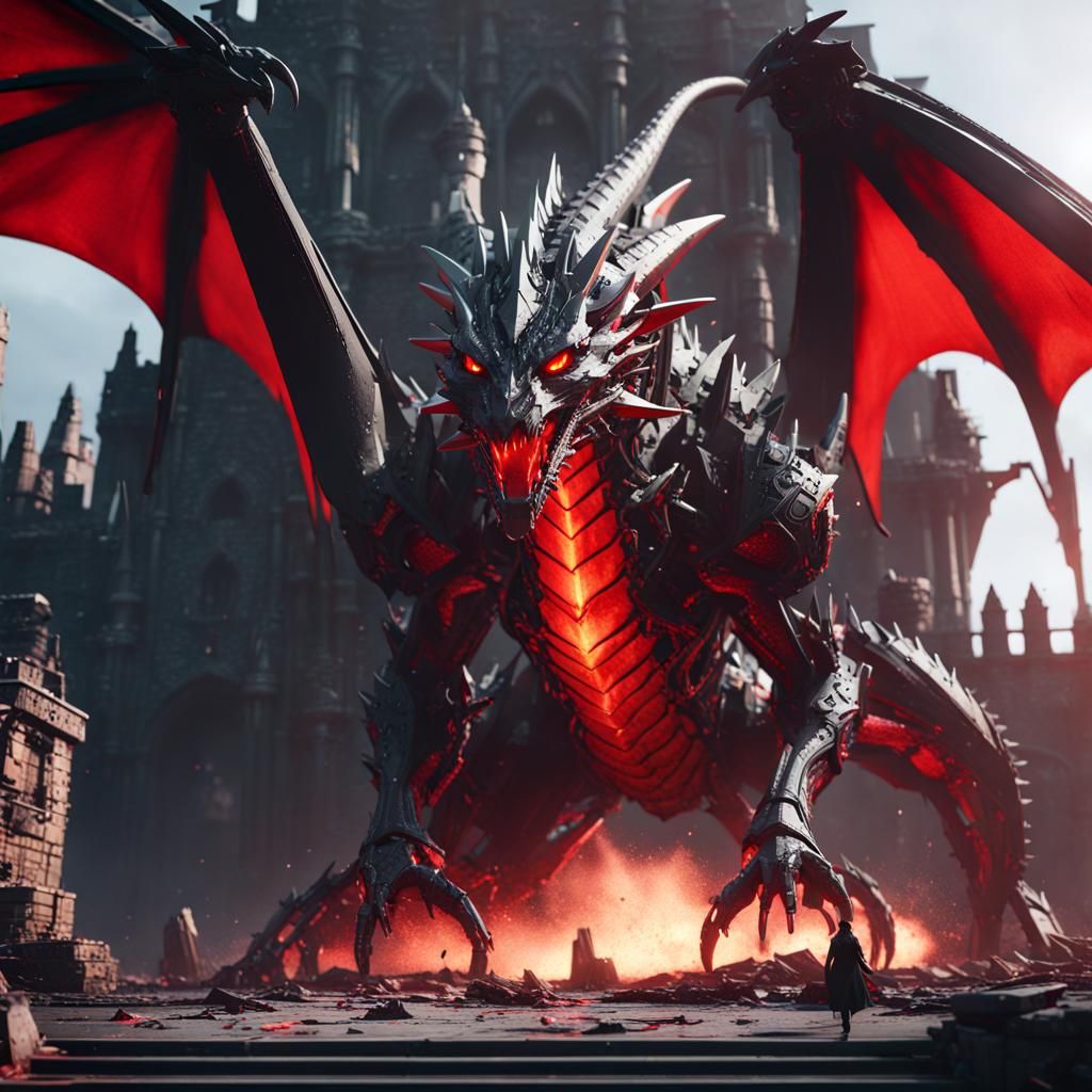 A black and red dragon destroying a castle - AI Generated Artwork ...