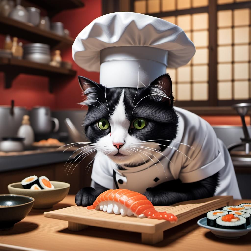 Master cat making sushi - AI Generated Artwork - NightCafe Creator