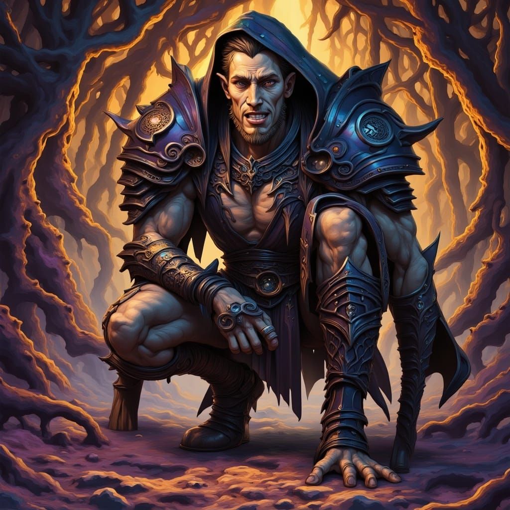 Dark Fae Warrior in Eldritch Landscape - AI Art