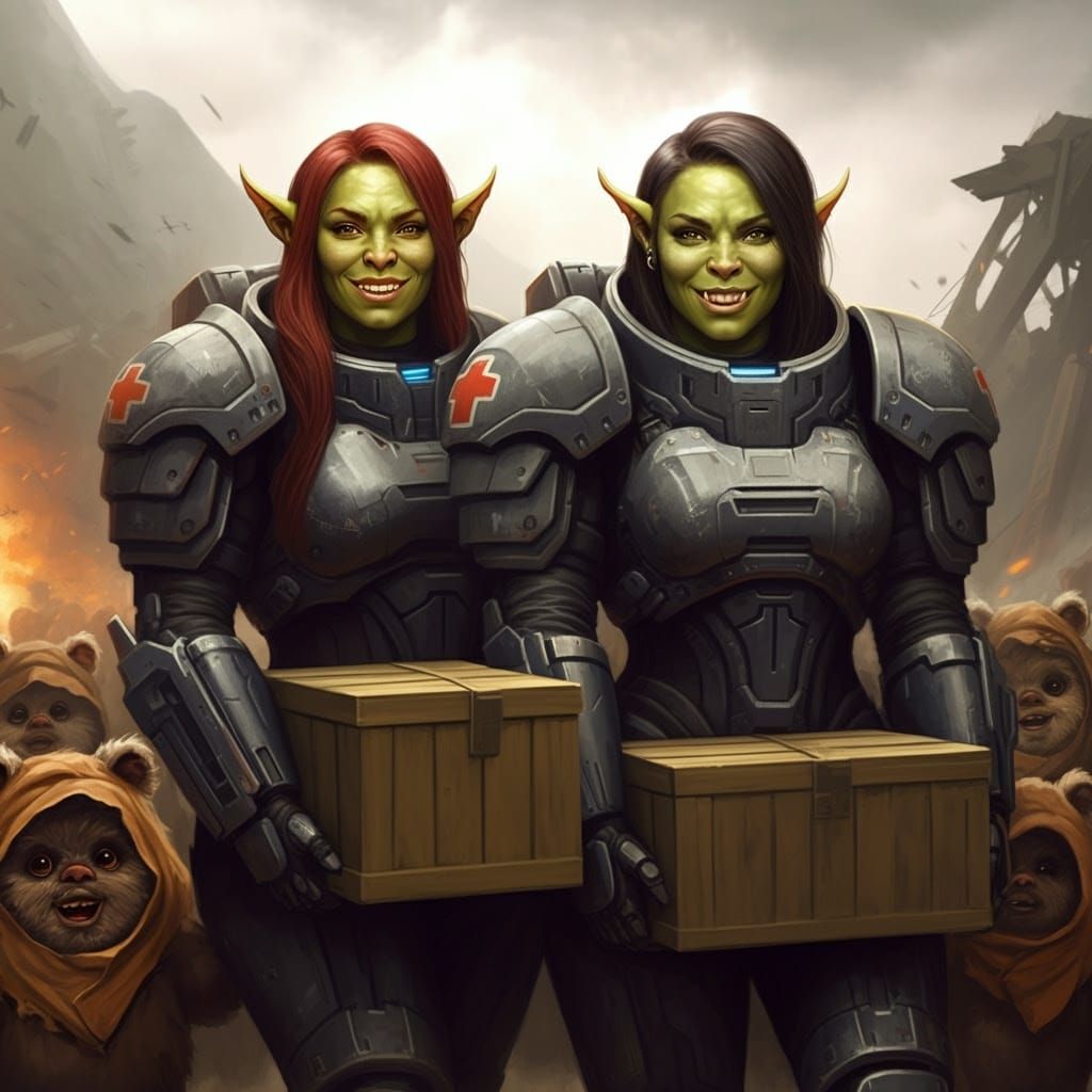 Sci-fi Orcs doing humanitarian aide to the alien planet after ...