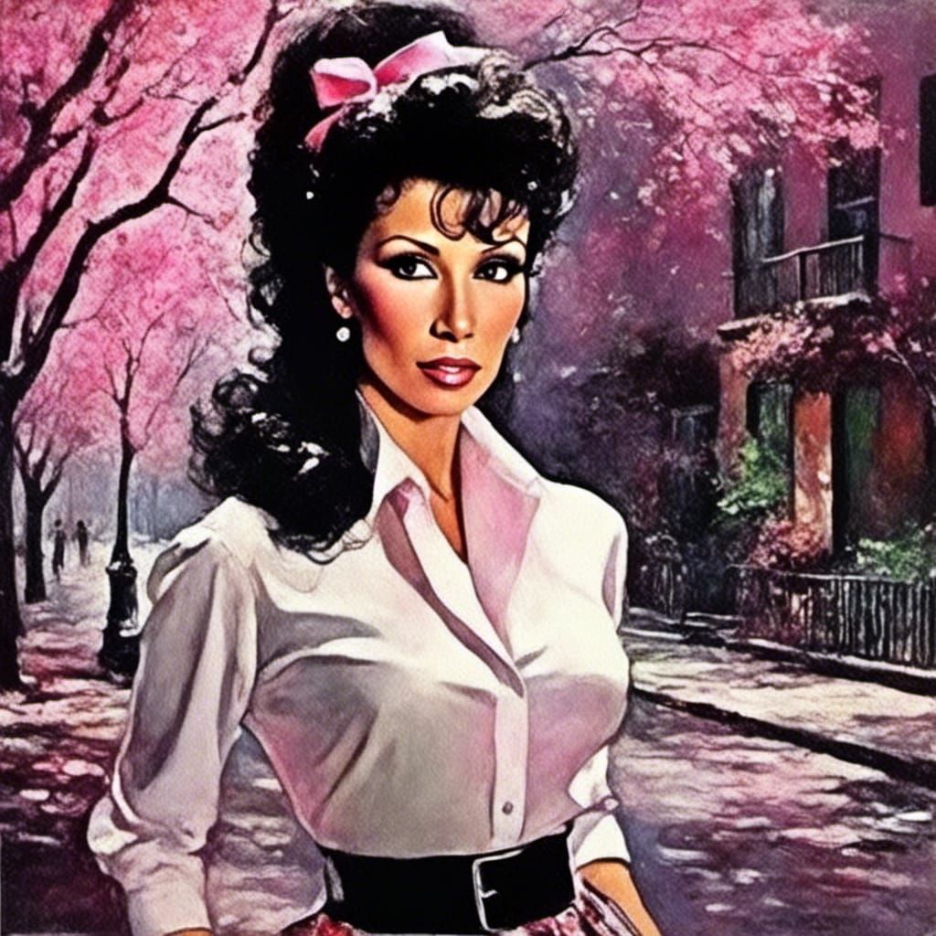 Long Face 1950s Neighborhood Springtime Pink Trees Technicolor Movie