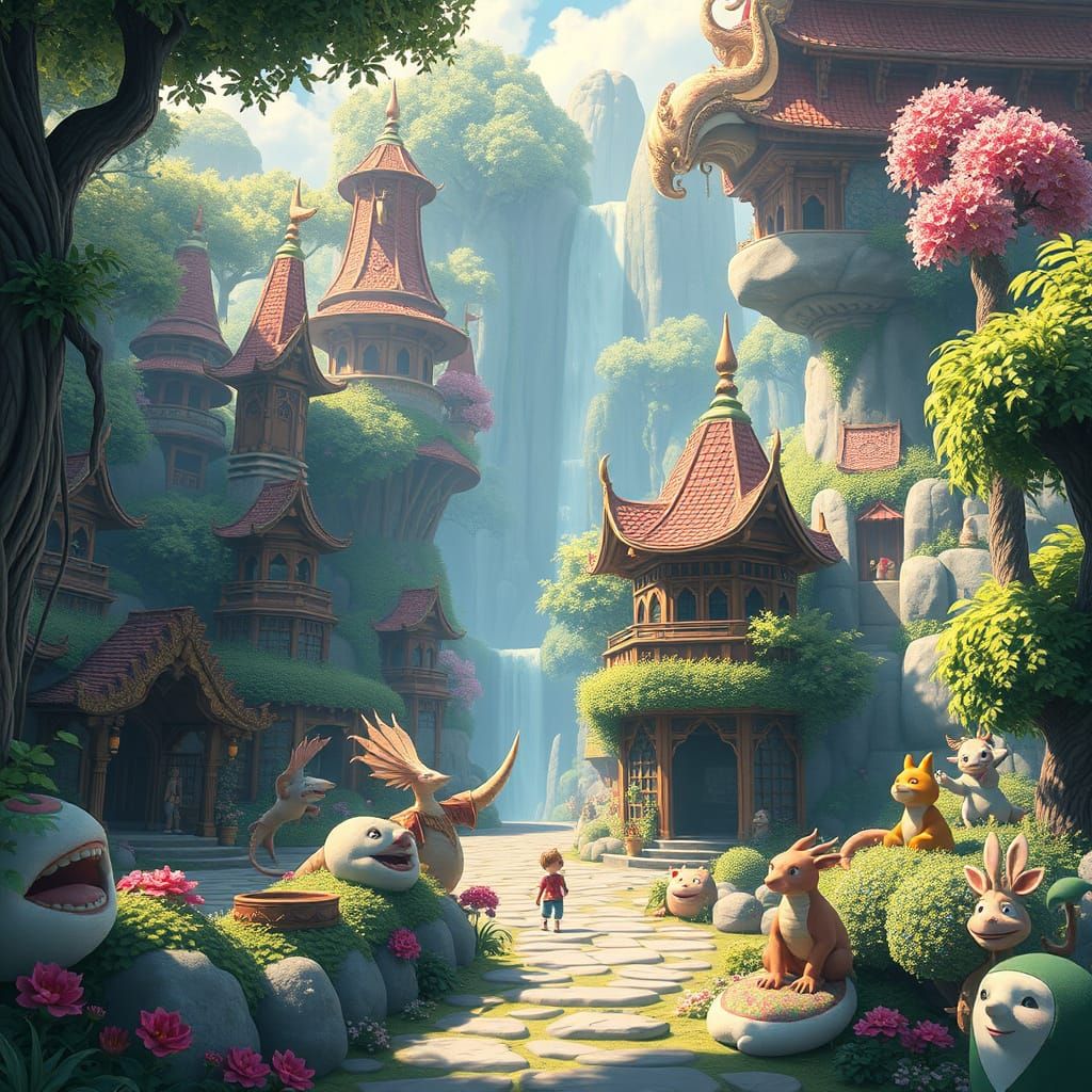 PokeCity - Vibrant Creatures in Whimsical Ghibli-esque Fanta...