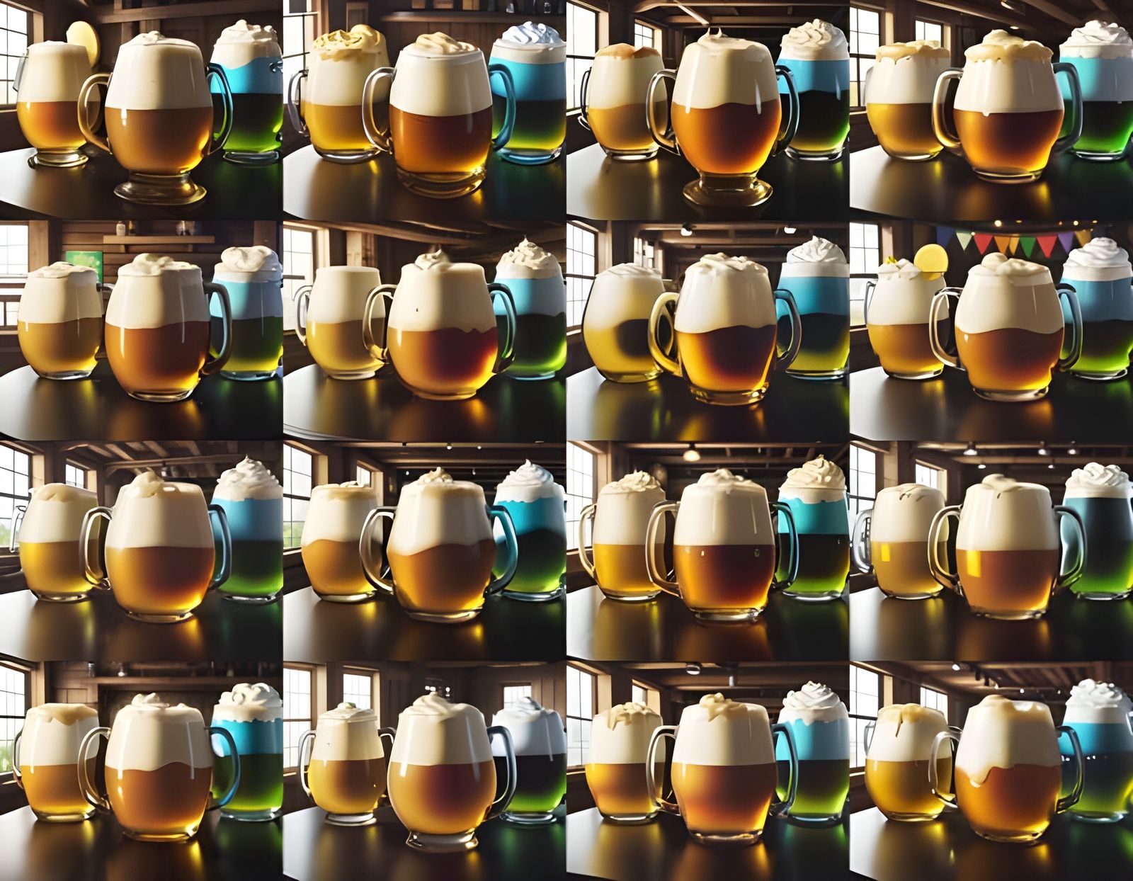 Giant Beer Mugs in Low-Poly Cartoon Style - AI Art