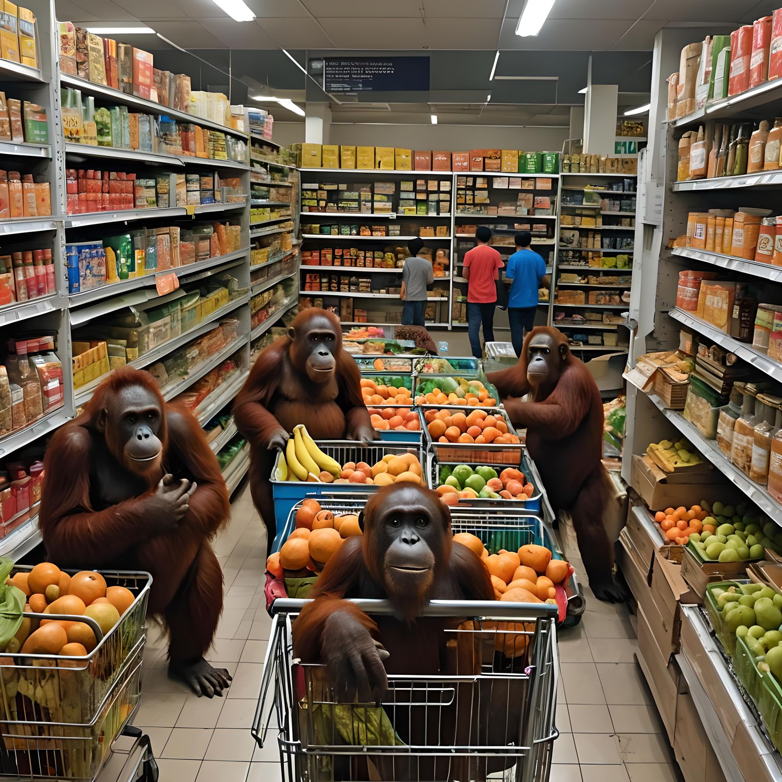 Supermarket Orangutans - AI Generated Artwork - NightCafe Creator