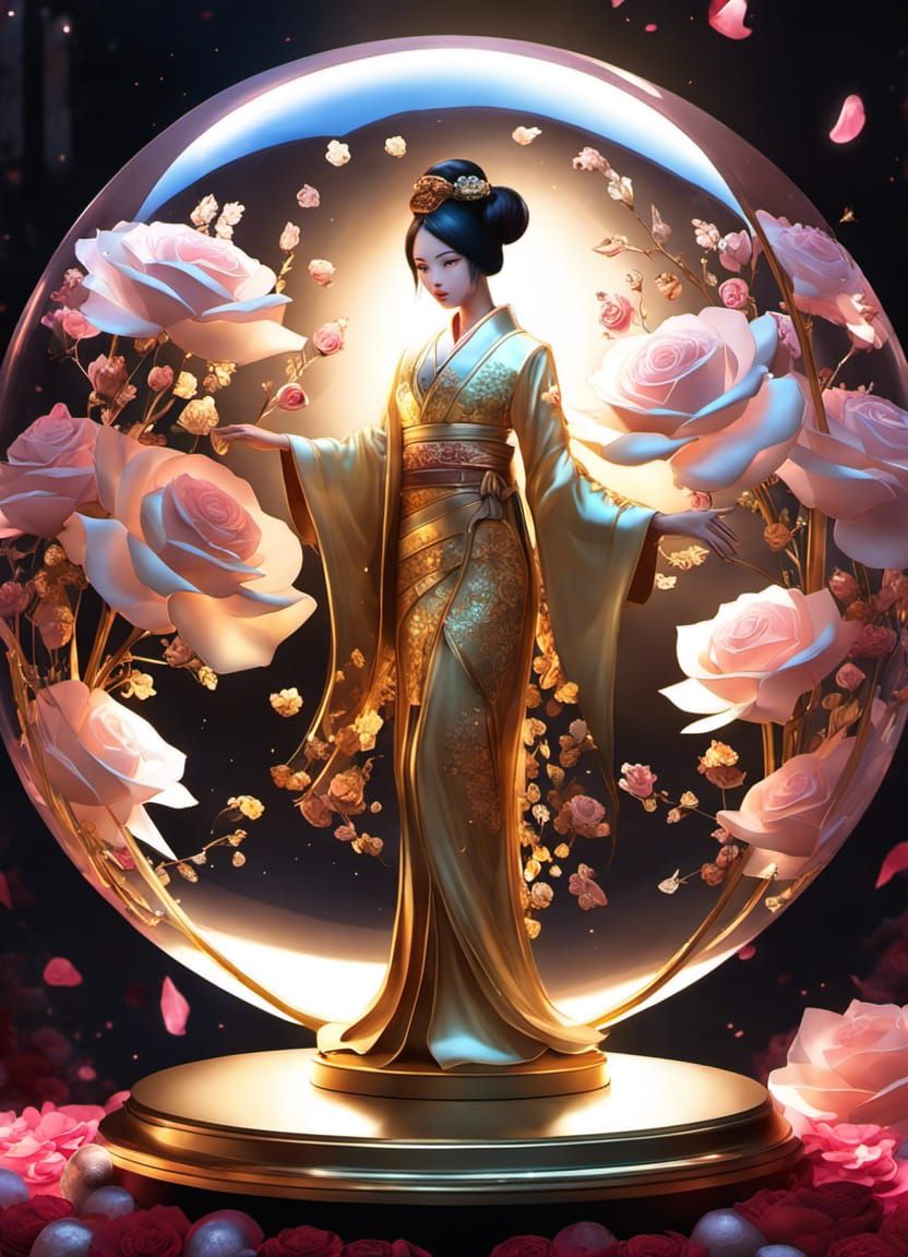~A Tiny GOLD Geisha Girl ON A TROPHY STAND encrusted with diamonds rose ...
