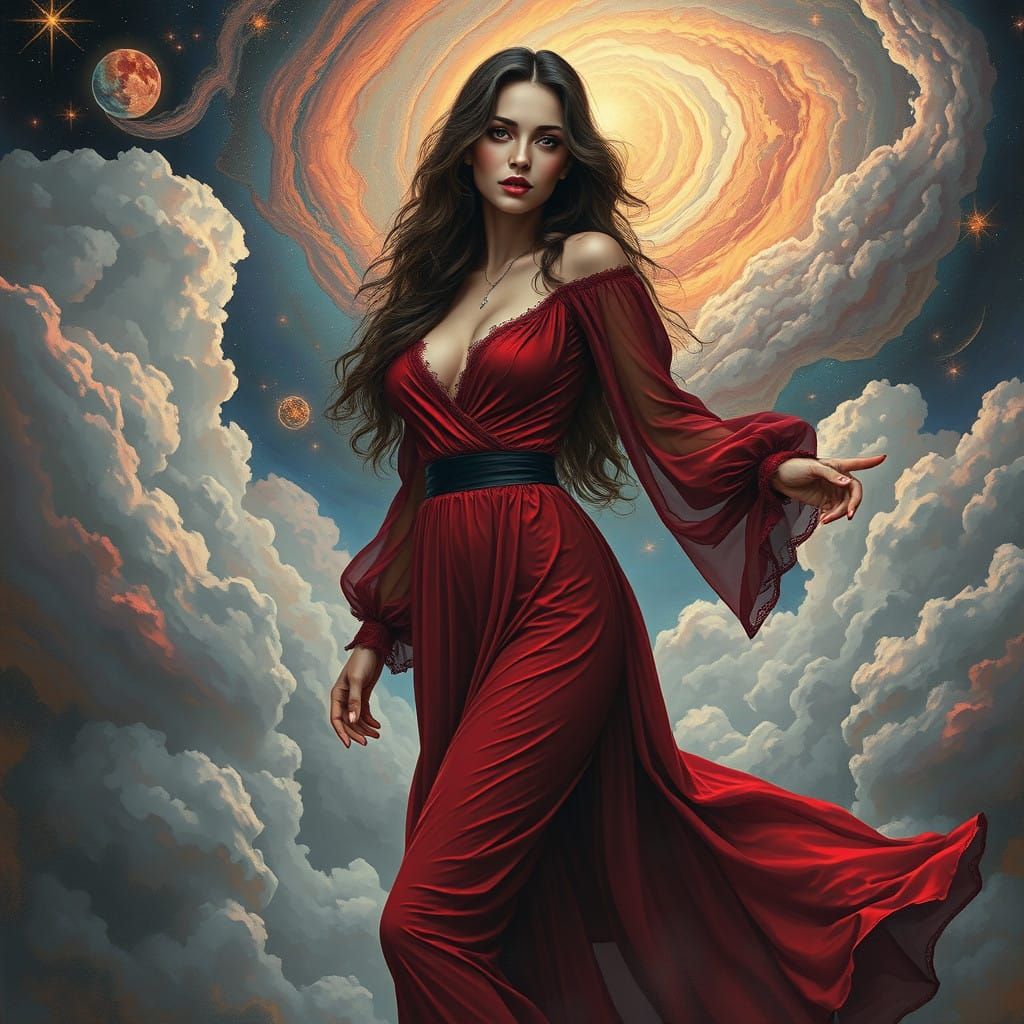 Gothic Pinup Goddess in Cosmic Night - AI Art