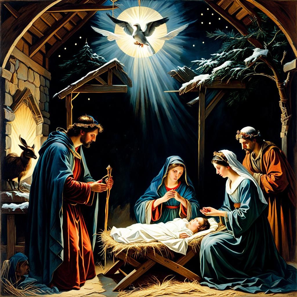 Nativity #2 - A Soft Winter Nativity Scene in Watercolor