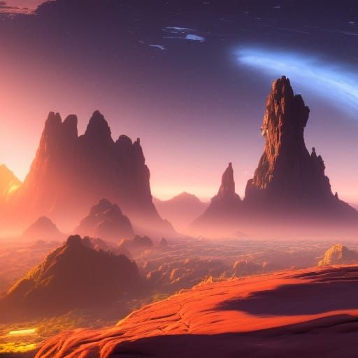 Sunrise on tidal locked planet - AI Generated Artwork - NightCafe Creator