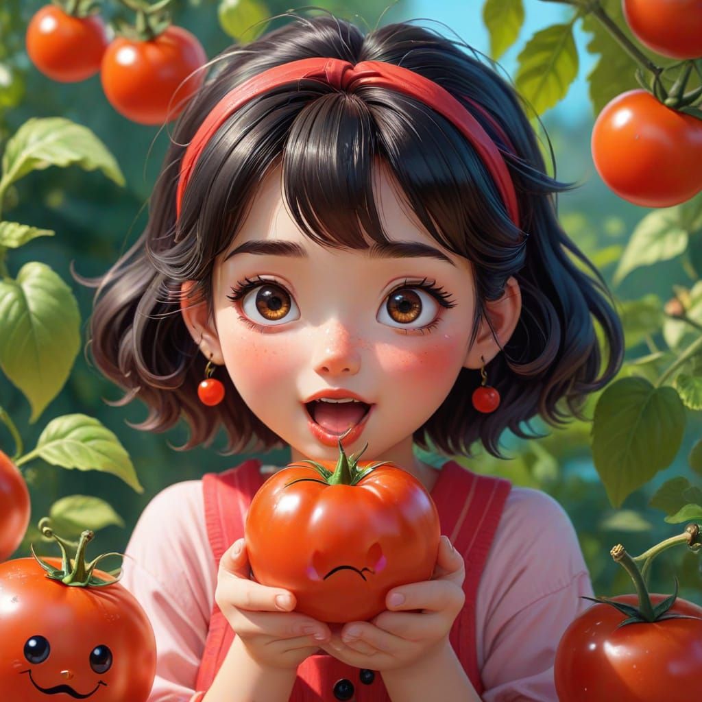 Chibi Beefsteak Tomato's Ketchup Delight - AI Art