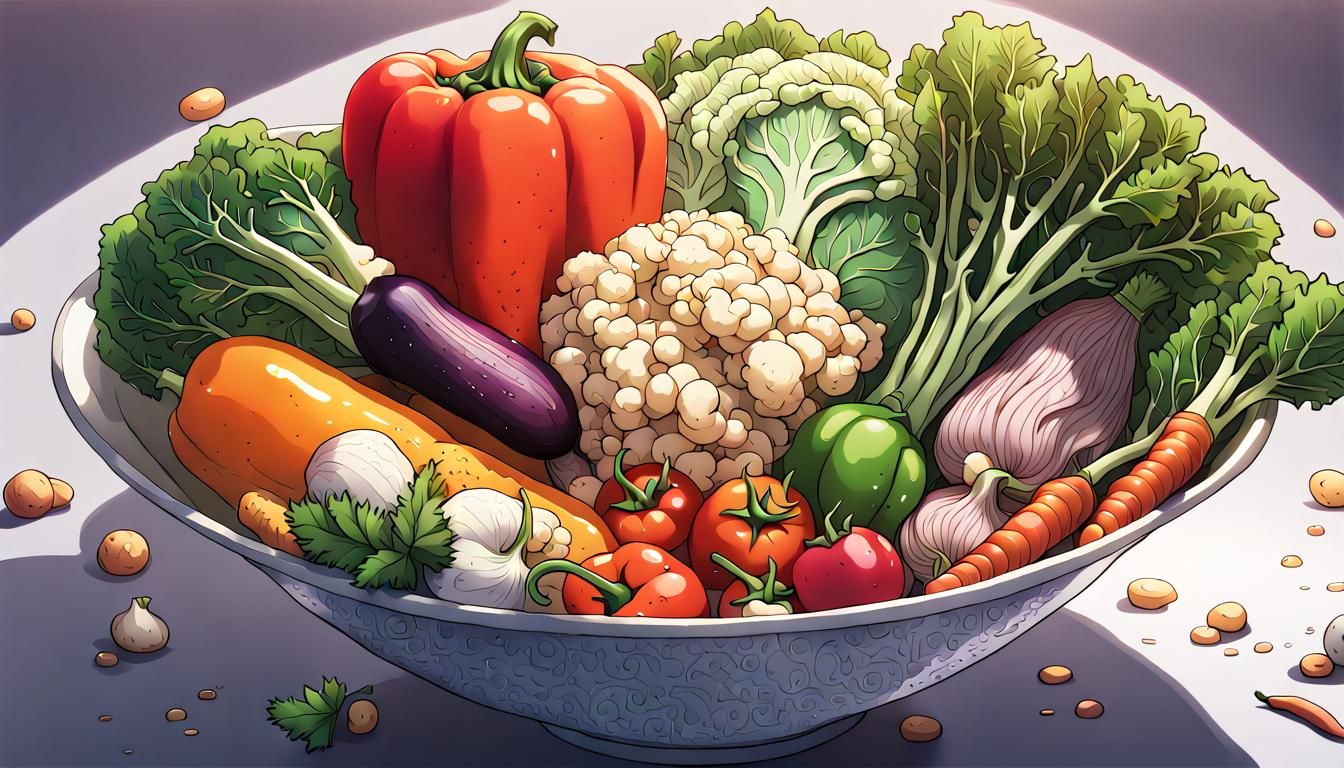 A large bowl of vegetables by artist "anime", Anime Key Visual ...