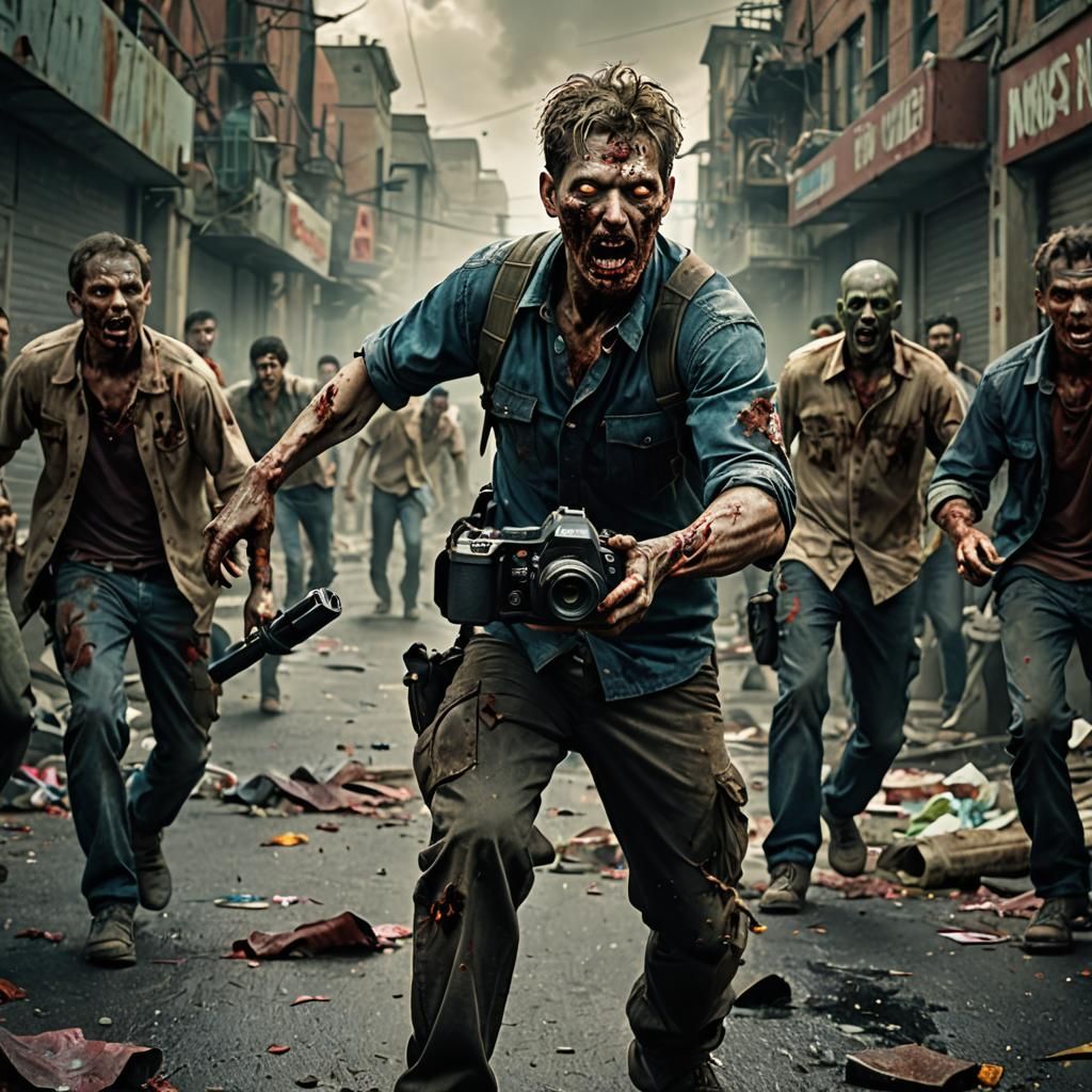 Zombie attacking cameraman - AI Generated Artwork - NightCafe Creator