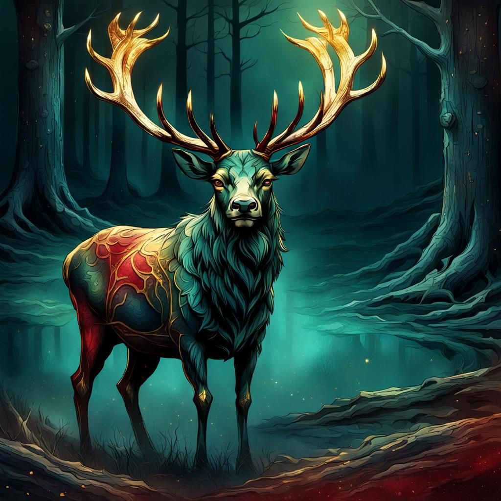 Stag - Majestic Dark Fantasy Stag in HDR
