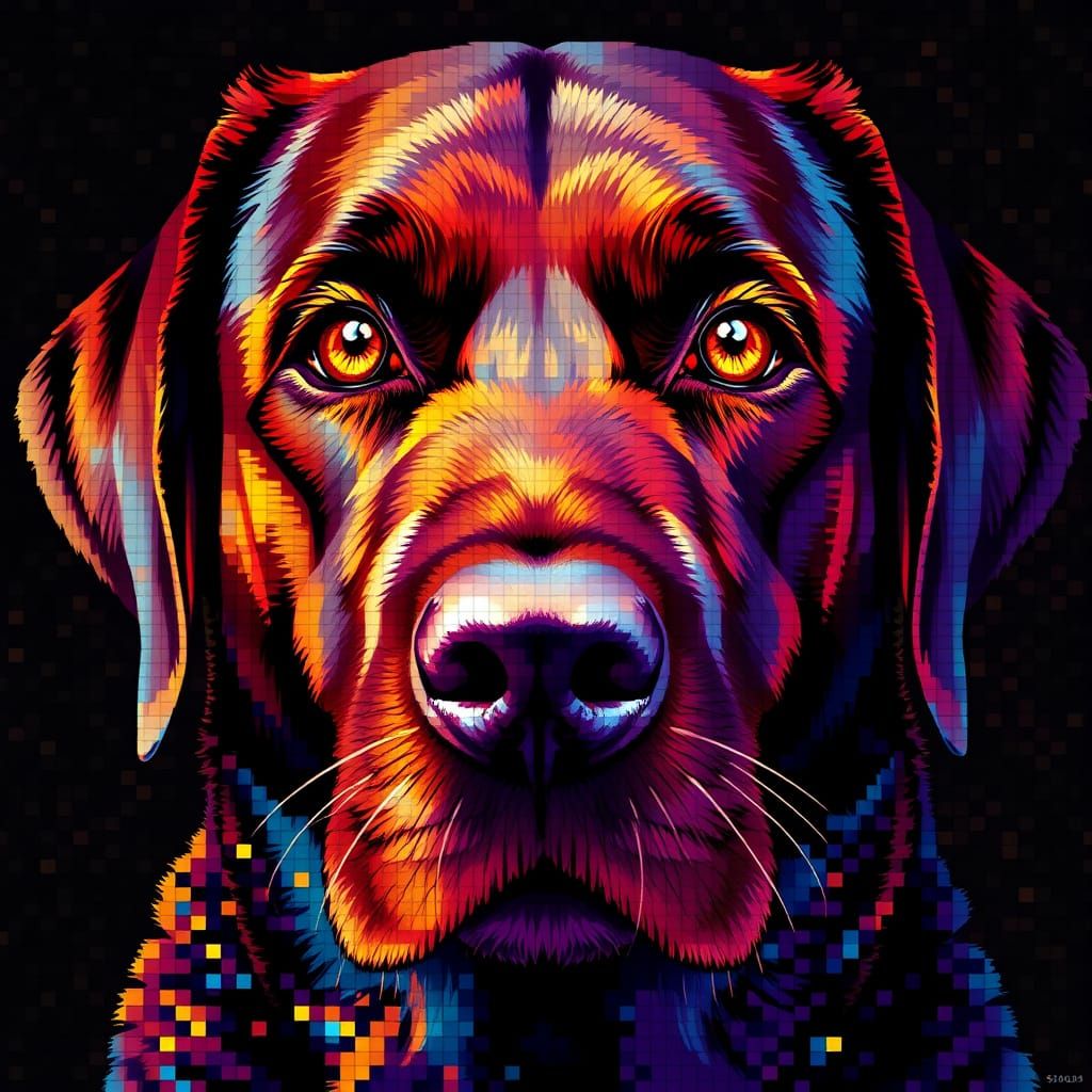 A large-scale portrait of a colorful Labrador Retr... - AI Art
