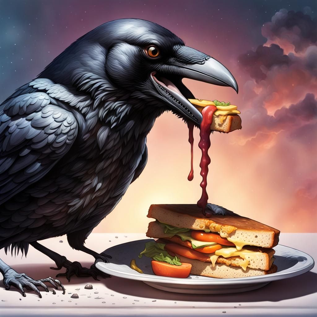 crow eating sandwich on moon - AI Generated Artwork - NightCafe Creator