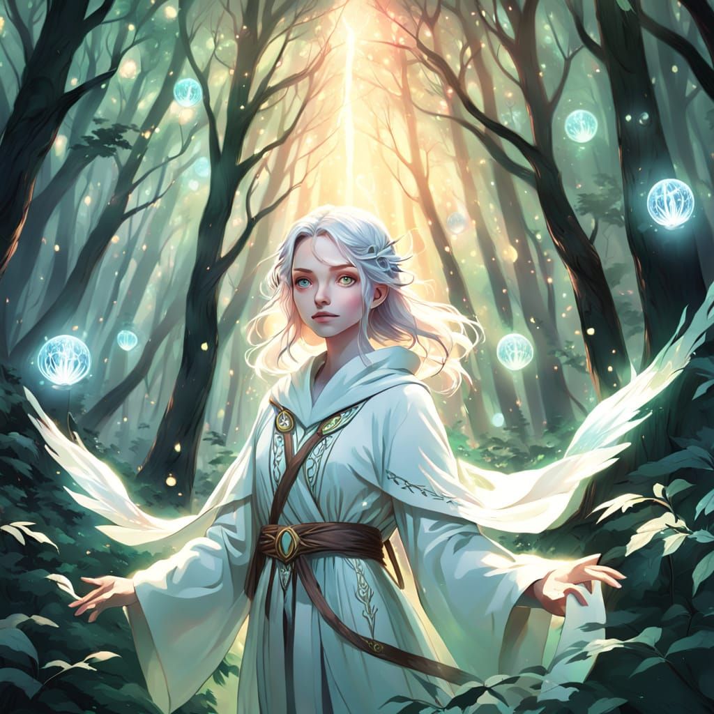 Ethereal Maiden of Healing Magic in Lush Tyaran Fo... - AI Art