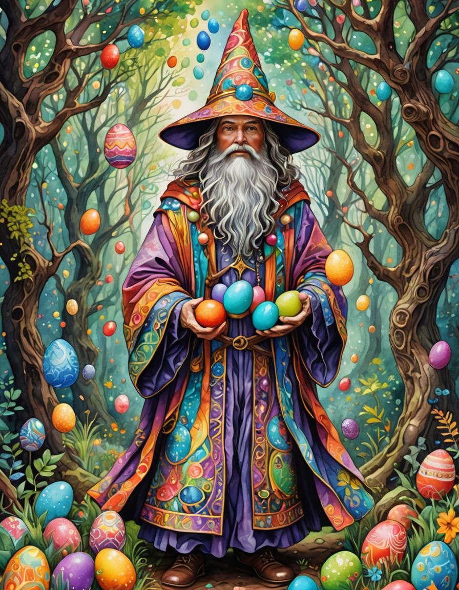 Super detailed watercolor artwork of a mystically beautiful wizard ...