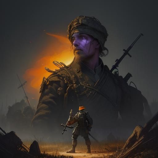 A bloody battlefield where the fields and trenches have dead soldiers ...