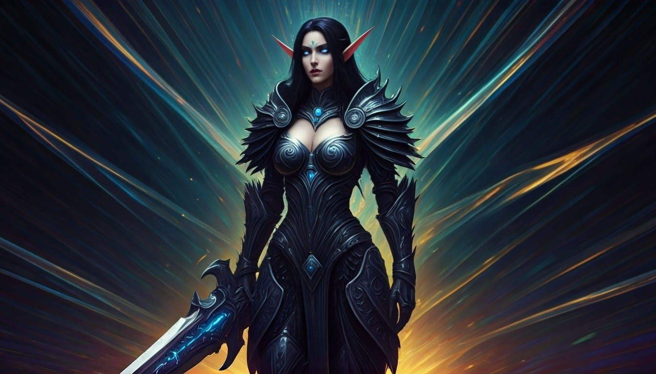 Ethereal Void Elf Warrior Queen in Armor - AI Art