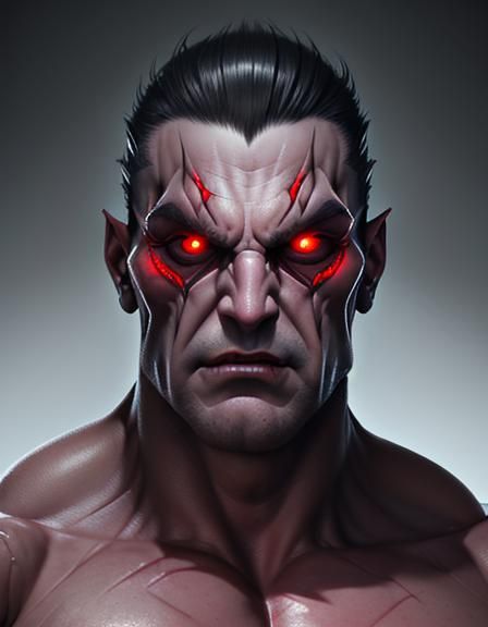 Evil man, beautiful evil face and evil eyes, evil skin, evil massive ...