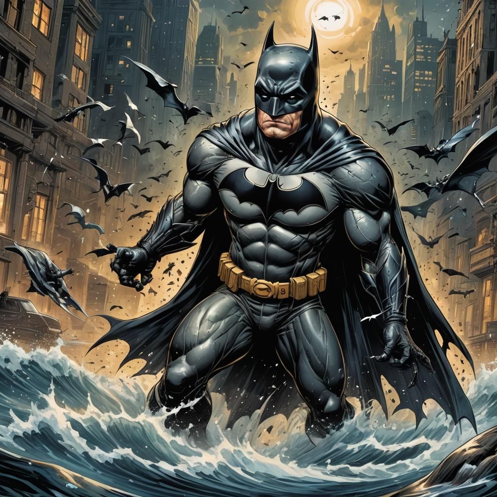 A seal dressed as batman, clean oil painted atrbrush style, Mark Brooks ...