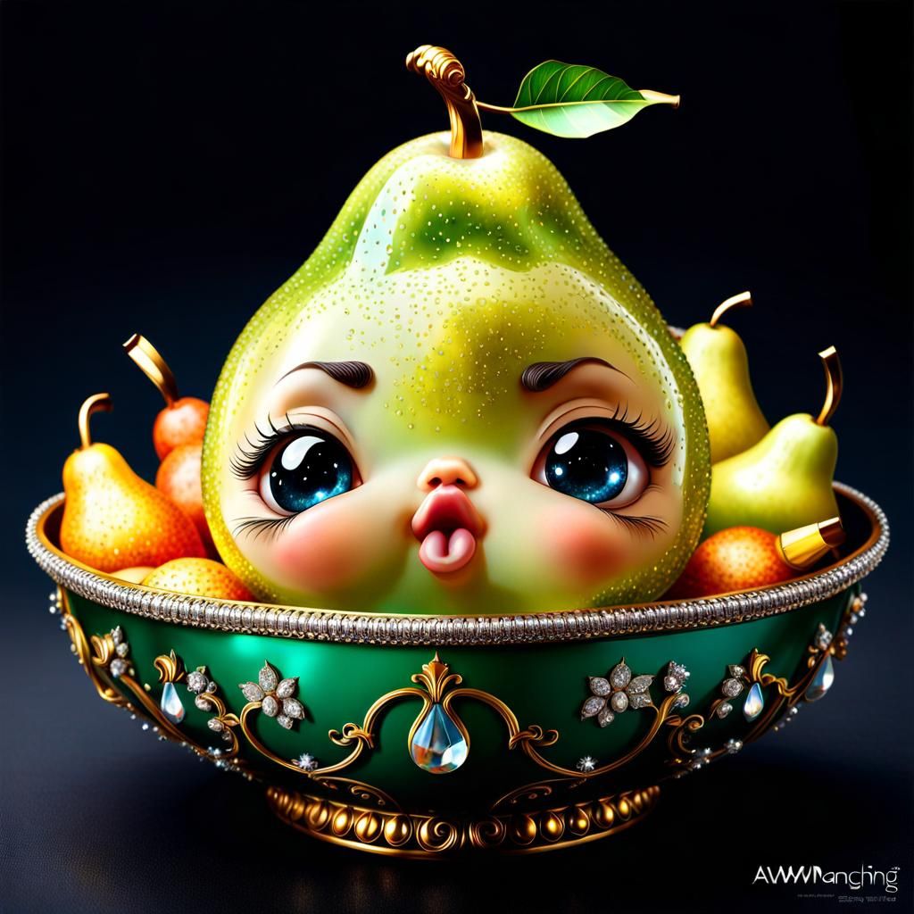Pouting Pear Baby in Ornate Fruit Bowl - AI Generated Artwork ...