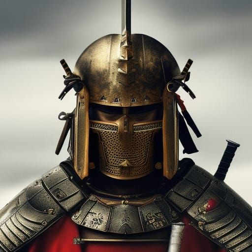 Samurai, realistic warrior face, powerful, armoured, samurai helmet ...