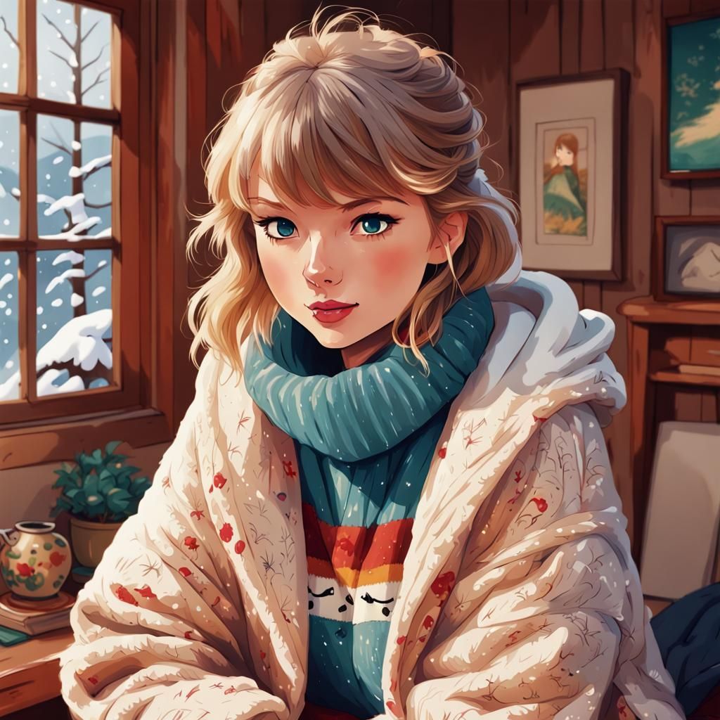 taylor swift anime character handdrawn studio ghibli colorful warm ...